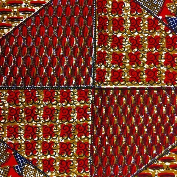 Tissu Wax africain N° 135 Marron Motifs africain Rouges - Par 50 cm